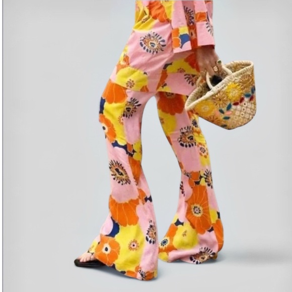 Zara | Pants & Jumpsuits | Zara New Flower Power Hippie Festival ...